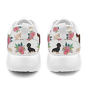Cute Dachshunds Dog Floral Shoes for Women Walking Running Shoes Comfortable Tennis Sports Sneaker Gifts