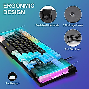 CHONCHOW Gaming Keyboard and Mouse Combo,USB Wired 104-Keys Full Size Light Up Keyboard Mic 3600DPI Rainbow Backlit Mechanical Feeling Compatible with PC Xbox Mac OS Game and Work