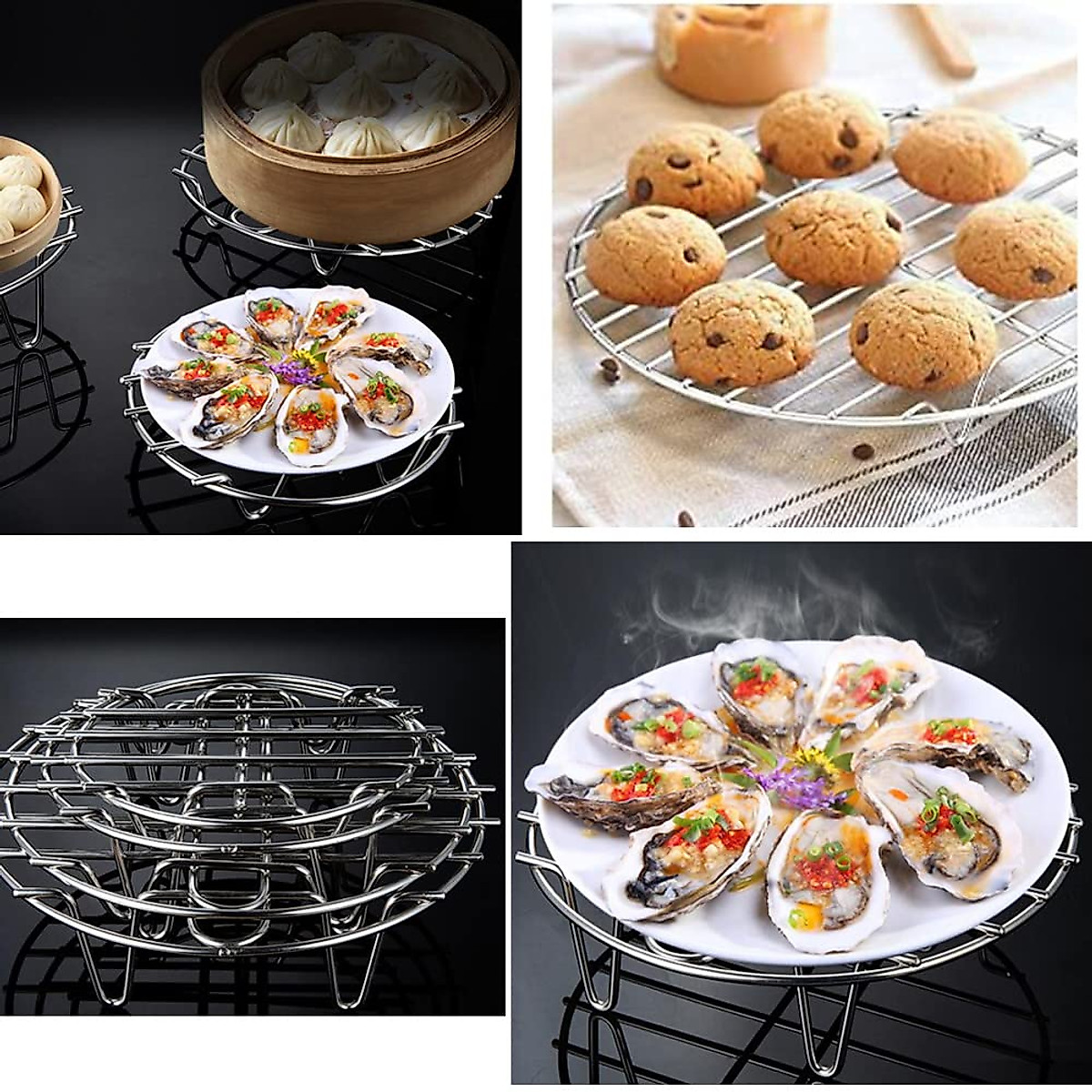 3 Pack Round Cooling Steaming Cake Rack, Stainless Steel Circular Wire Baking Rack for Air Fryer, Stockpot, Pressure Cooker (6/7/8 Inch)