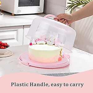 SETLUX 10in Plastic Cake Carrier with Handle, Round Cake Holder with Lid Pink Cake Container for 6in/8in/10in Cake