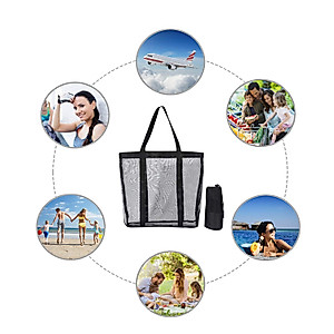 sphaiya Mesh Beach Bag - Durable Tote Bag- Simply lightweight for Shopping Groceries Sports Gym Swimming Pool Travel Tote Bag (Black, X-Large)