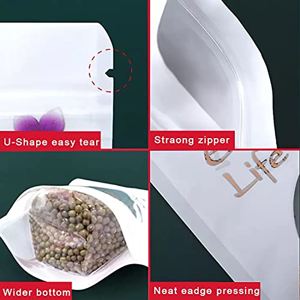 SixWeKit 50 Pack Food Storage Bags, Resealable Stand Up Leakproof Reusable Freezer Bags for Foods, Breads, Cookies, Sandwich, Meat, Dried Foods (8.7x12+4in)