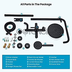 gotonovo Shower faucet Set Matte Black Triple Function with Adjustable Hand Sprayer and Tub Spout SUS 304 Stainless Steel 8 Inch Rainfall Shower Head Bathroom Shower Fixture Wall Mount Complete Set