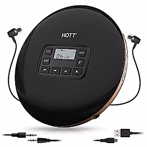 HOTT CD611 CD Player Portable Anti-Shock Personal Portable CD Player with Headphones USB AUX Output for Car Travel Home - Black