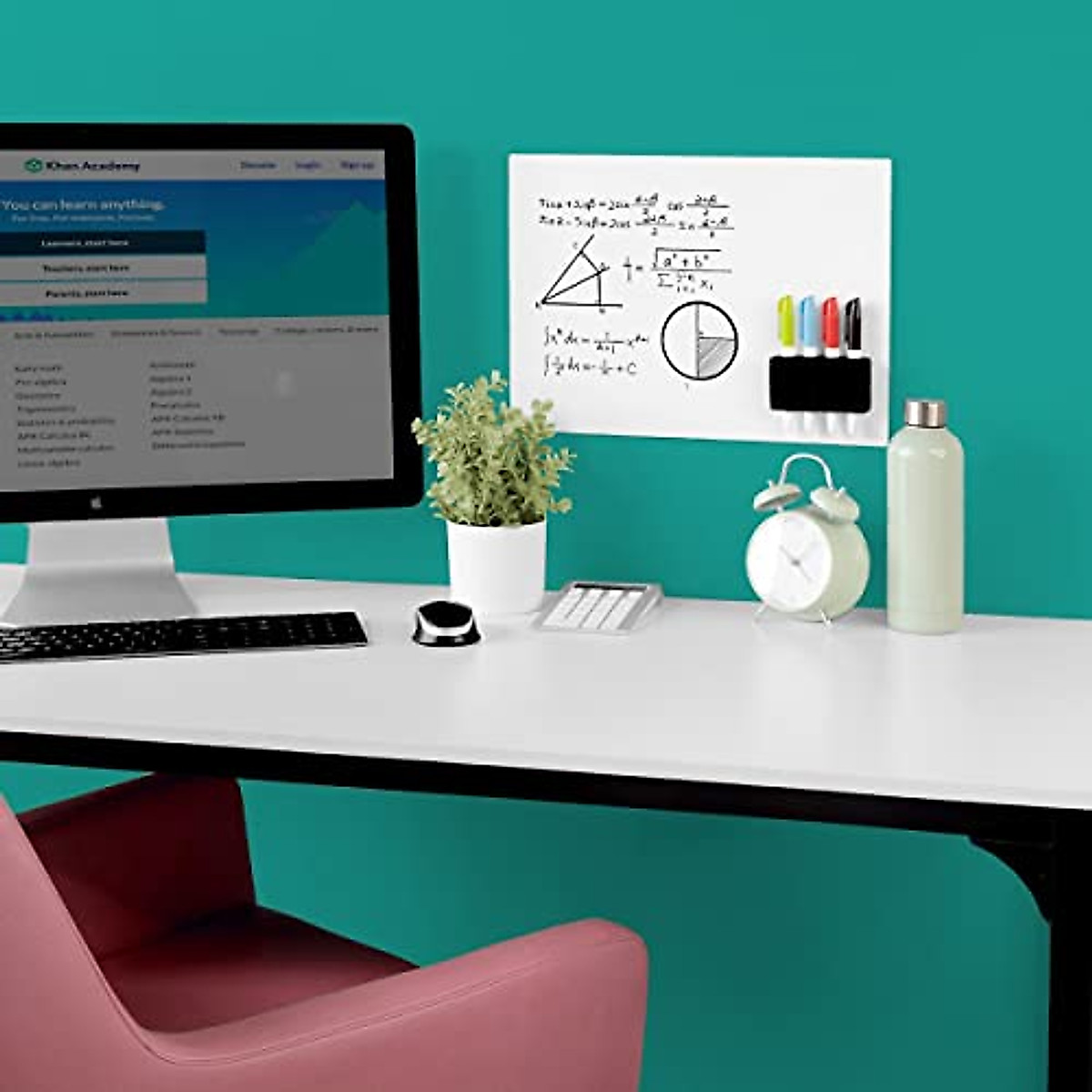Frameless 2-Sided Whiteboard | 16in x 12in | Flippable Two-in-one Whiteboard with 4 Markers and Eraser-Holder | Made in The USA by M.C. Squares