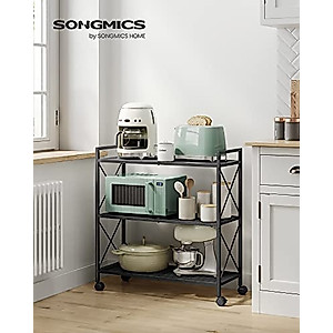 SONGMICS 3-Tier Metal Storage Rack with Wheels, Mesh Shelving Unit with X Side Frames, 31.5-Inch Width, for Entryway, Kitchen, Living Room, Bathroom, Industrial Style, Black UBSC183B01