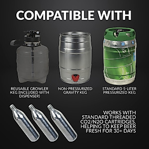 Homecraft Black Stainless Steel Easy-Dispensing Tap Beer Cooling System Kegerator, Includes Reusable Growler, CO2 Cartridges, Removable Drip Tray & Cleaning Kit, Fresh for 30 Days