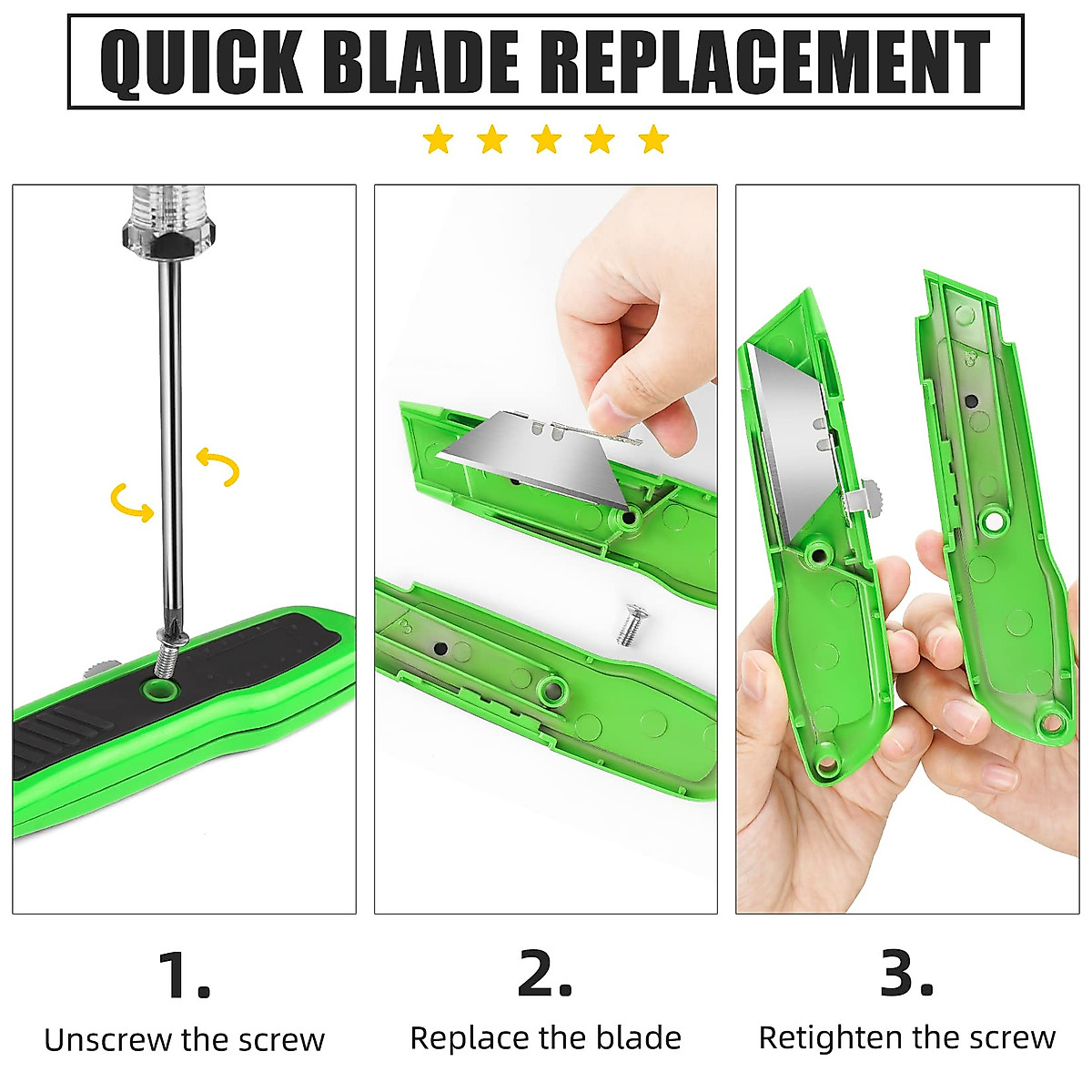 DIYSELF 4 Pack Box Cutters Utility Knives, Retractable Box Cutter Box Knife with 10 Utility Blades, Box Package Opener, Razor Knife Utility Heavy Duty for Cardboard, Carpet, Paper, Box Cutter Knife