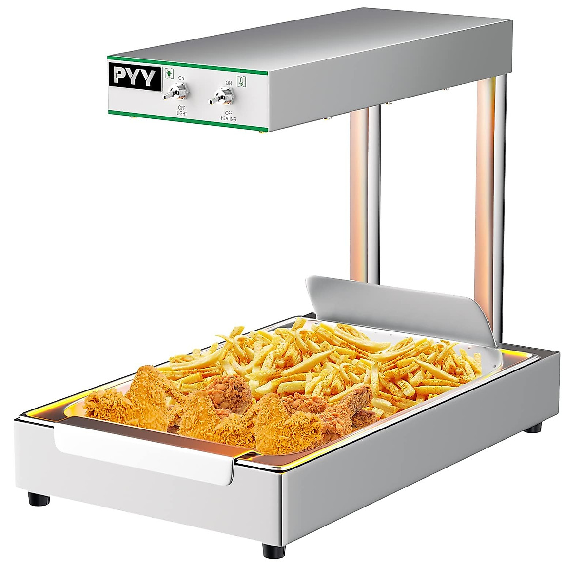 PYY French Fry Warmer - Food Warmer Countertop, Food Heat Lamp for Chips Commercial Heat Light Free, Standing Warming Dump Station Churros Fried Food, Silver, 350W
