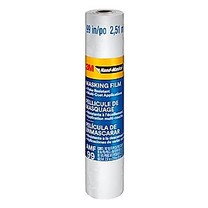 3M Hand Masker Advanced Masking Film, 99 in x 90 ft, Static Cling Keeps Film in Place, Prevents Liquids From Bleeding Through, Flake Resistant, For Indoors & Outdoors Use, 1 Roll (AMF99)