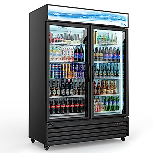 JAE Double Doors Merchandiser Refrigerator, Low-E Tempered Glass Display Refrigerator, Auto-defrost Upright Beverage Cooler w/Digital Temp. Control, R290 Eco-friendly Compressor, ETL, 31.1 Cu. Ft