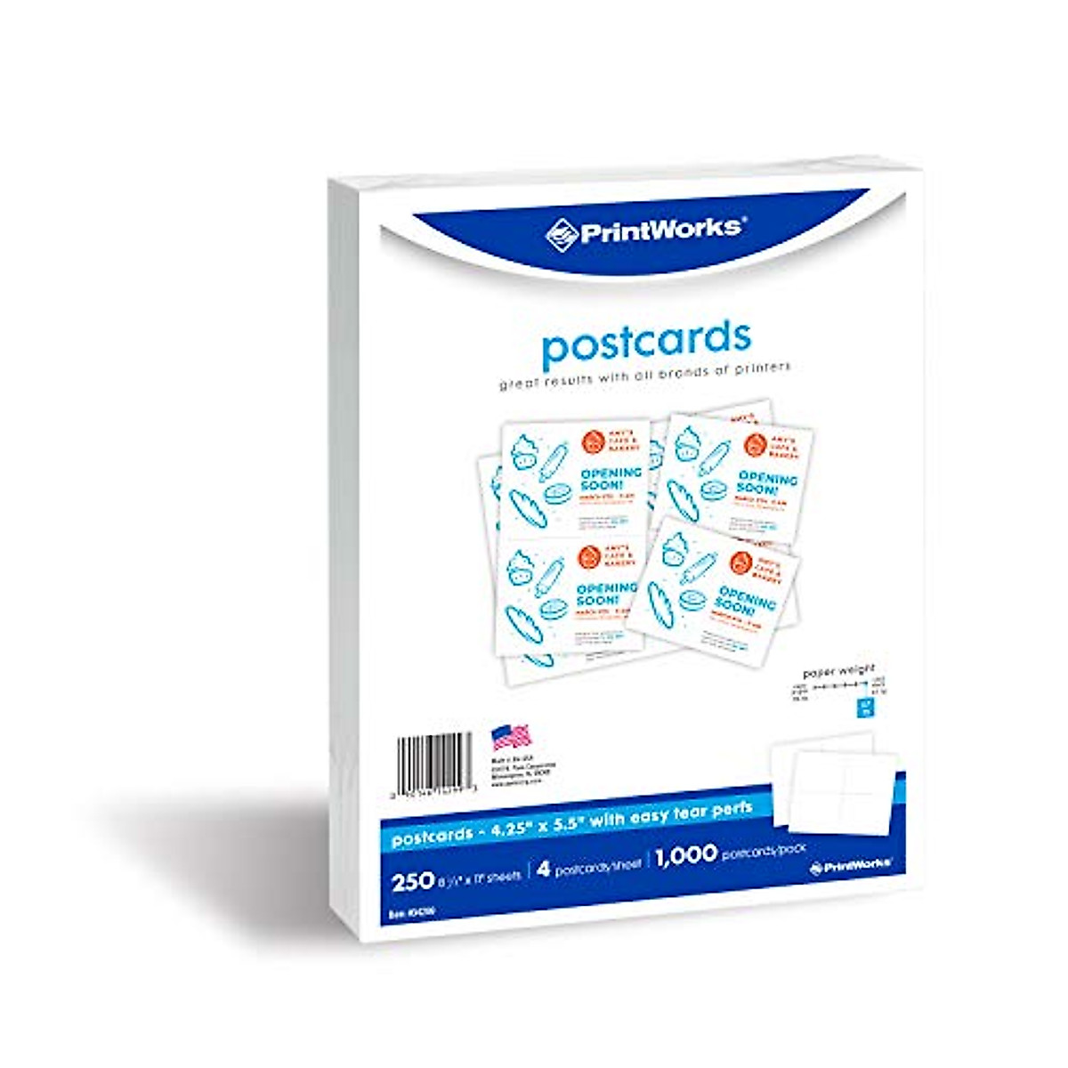 PrintWorks Heavyweight Printable Postcards for Mailings, Flashcards, and More, 67lb/147gsm, 4 Cards Per Sheet, 250 Sheets, 1000 Cards Total, White (04299) (4.25 x 5.5 Inches Postcard Size)