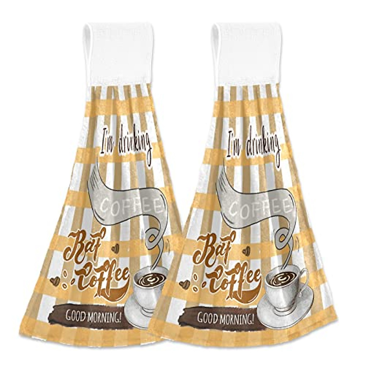 Coffee Hand Towels Set 2 Pcs Fashion Absorbent Dish Cloth Tie Towel Soft Dry Towel for Bathroom Kitchen Home Decor 18.2 L x 14 W