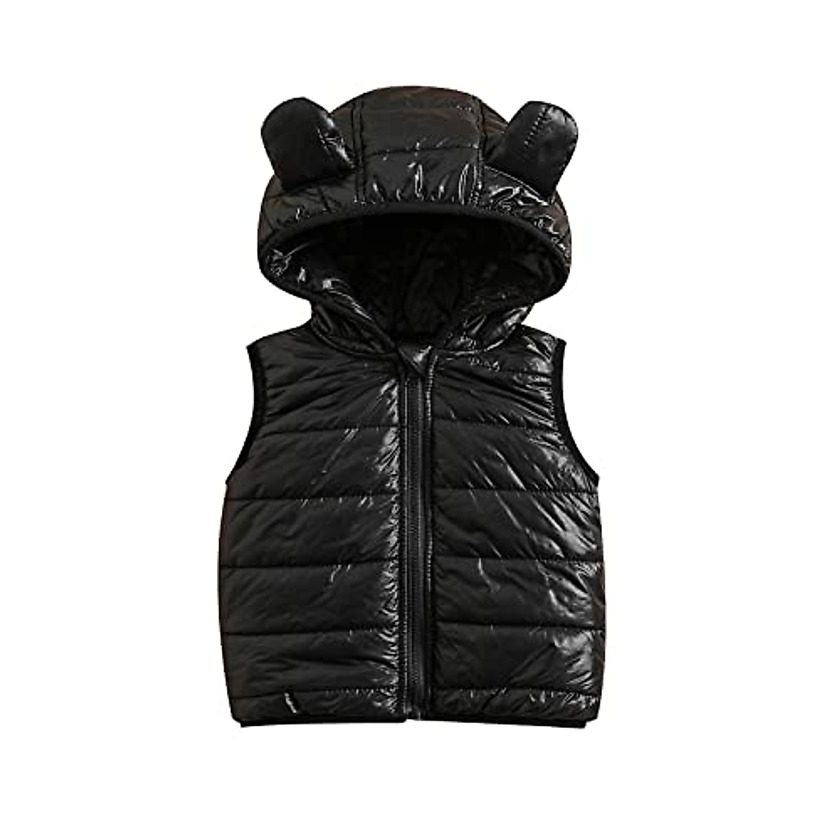 LOPJGH Toddler Baby Boys Girls Jacket Coats Bear Ears Hooded Solid Color Puffer Warm Down Coat Winter Outerwear (Black Vest, 5-6 years)