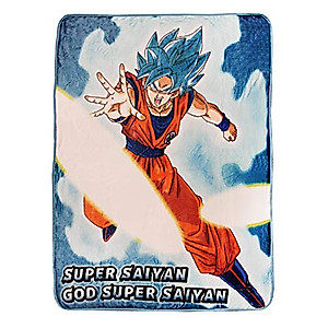 JUST FUNKY Dragon Ball Super Goku Super Saiyan Blue Fleece Throw Blanket | Features Goku's Super Saiyan God Super Saiyan Form | 60 x 45 Inches