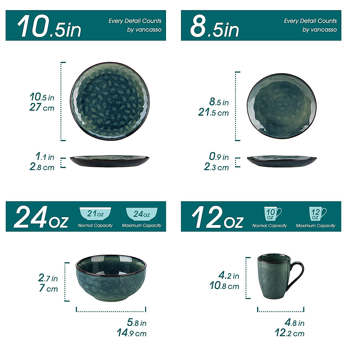 vancasso Starry 16 Pieces Green Dinnerware Set, Reactive Change Glaze Dinner Set, Plates and Bowls Set