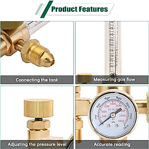 ATPEAM CO2 Argon Regulator TIG Welder MIG Welding CO2 Flowmeter 10 to 50 CFH - 0 to 4000 psi Pressure Gauge with 6.5 Foot Hose CGA580 Inlet Connection Gas Welder Welding Regulator
