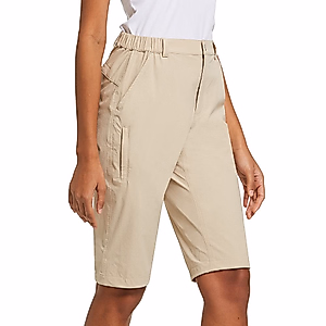 BALEAF Women's Bermuda Khaki Shorts Bermuda Hiking Long Quick Dry Elastic Waist for Work, Camping, Travel Size XL