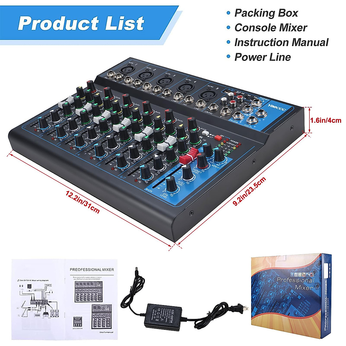 4/7 Channel Professional Powered Mixer Power Mixing Live Studio Audio Sound DJ-Mixer Mixing Console with USB slot (7 Channel)