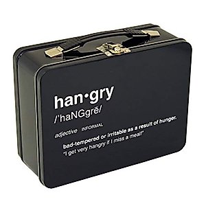 The Tin Box Company 354707-DS The Tin Box Novelty Large Tin Lunchbox, and White Featuring Han-Gry Art, Black XL