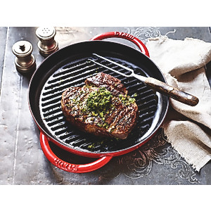 STAUB Cast Iron Pure Grill, 10-inch, Cherry, Made in France