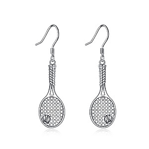 YFN Tennis Racket Earrings Sterling Silver Tennis Dangle Earrings Sport Jewelry Gifts for Women Tennis Lover