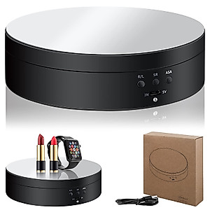 5.4" 360 Degree Motorized Rotating Display Stand Turn Table, 3 Gears Speed Electric Display Turntable with USB Cable for Photography Products Shows, Watch, 3D Models (Black, with PVC Mirror Sticker)
