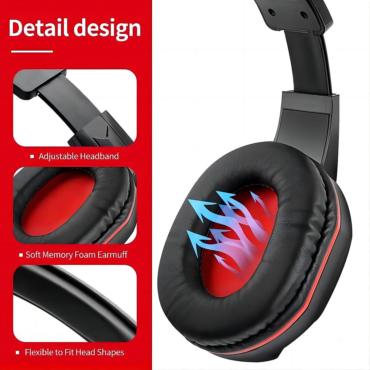 FNSHIP 3.5mm Port Wired Gaming Headset with Mic Volume Control,Stereo Bass Noise Isolation for PS4 New Xbox One PSP PC Laptop Tablet Cellphones,Black&Red