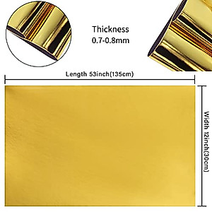HYANG Gold PU Faux Leather Sheets 1 Roll 12"X53"(30cmX135cm), Faux Leather Very Suitable for Crafts Making Leather Earrings, Bows, Handbag ，Sewing (Mirror)