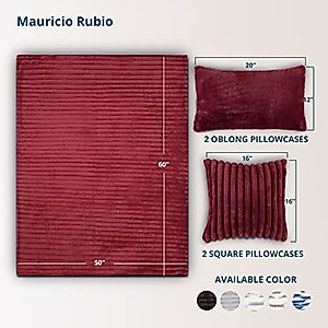 Throw Blanket & Throw Pillow Covers 5 Piece Set - Faux Fur Soft Throw Blanket for Couch & Pillow Protectors - 60"x50" Fleece Blanket with 4 Decorative Pillows Covers, Purple Potion