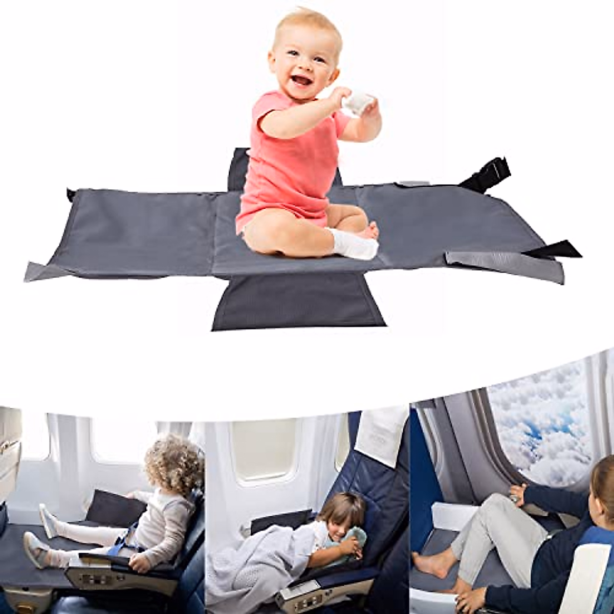 Airplane Footrest, Airplane Seat Extender for Kids, Toddler Airplane Bed, Airplane Travel Essentials, and Leg Rest for Children to Lie Down on The Plane (Grey)
