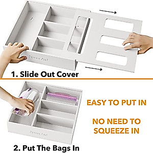 SpaceAid Bag Storage Organizer for Kitchen Drawer, Bamboo Organizer, Compatible with Gallon, Quart, Sandwich and Snack Variety Size Bag (1 Box 4 Slots), White