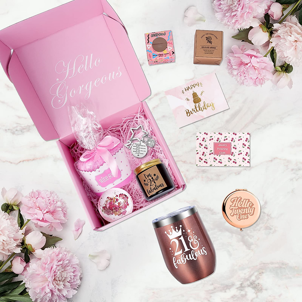 NAVK 21st Birthday Gifts for Her, Happy Birthday Gift Baskets for Your Best Friends, Sisters, Daughter, Best Gift Ideas for 21 Years Old Girls