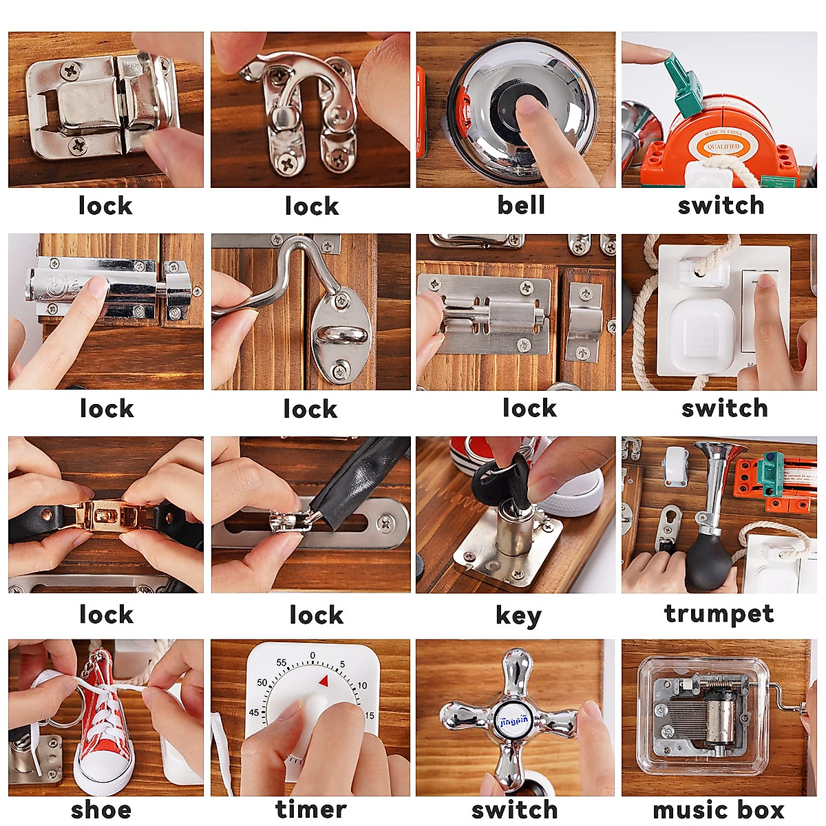 Busy Board for Toddlers Wooden Montessori Toys,Travel Toy Sensory Board Activity Board for Fine Motor Skills, Educational Learning Toy for 3 Year Old Boys & Girls with Locks,Latches,Keys, Music Board