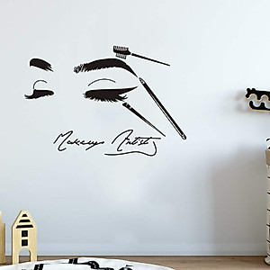 Makeyes Beauty Salon Baber Wall Decals Beauty Face Art Design Sticker Home Room Decor Wall Decal Babershop Women Makeup Vinyl Decoration YMX52 (Black, 42X28CM)