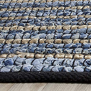 SAFAVIEH Cape Cod Collection Runner Rug - 2'3" x 12', Blue & Natural, Handmade Flat Weave Braided Jute & Cotton, Ideal for High Traffic Areas in Living Room, Bedroom (CAP363A)