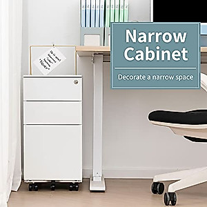 HISTEEL 3 Drawer Vertical File Cabinet,Mobile Filing Cabinet for Legal/Letter/A4 File,11.81" x 17.72" x 23.62", White