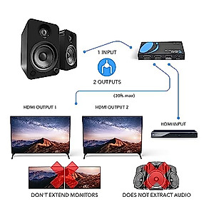 OREI UltraHD 4K @ 60 Hz 1 X 2 HDMI Splitter 1 in 2 Out 2 Port 2: 8-Bit - HDMI 2.0, HDCP 2.0, 18 Gbps, EDID, Duplicate / Mirror 4K Screens - UHDS-102