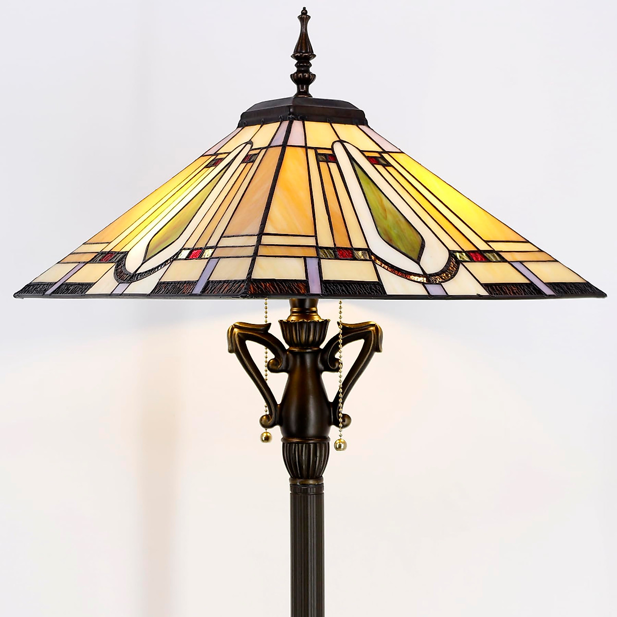 AVIVADIRECT Tiffany Floor Lamp Geometry Mission Style Stained Glass Standing Reading Light 16X16X64 Inch