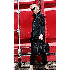 UTO Women Skull Tote Bag Rivet Studded Metal Chain Handbag PU Leather Purse Shoulder Bags 513A