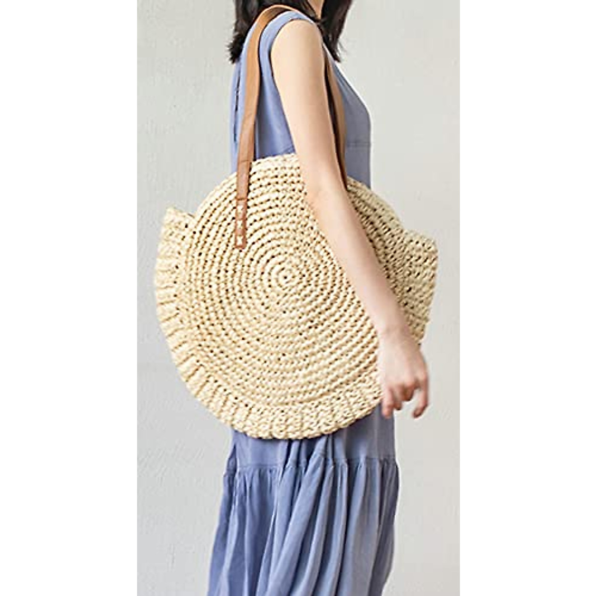 Women Straw Bag Woven Shoulder Bag Beach Tote Handwoven Handbags for Vocation Free