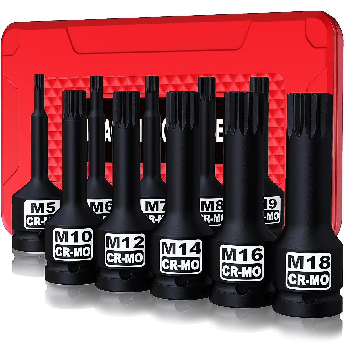 Aiourx 1/2" Drive Master Impact XZN Bit Socket Set, 10-Pieces: M5 - M18, Cr-Mo Steel, Heavy Duty Storage Case
