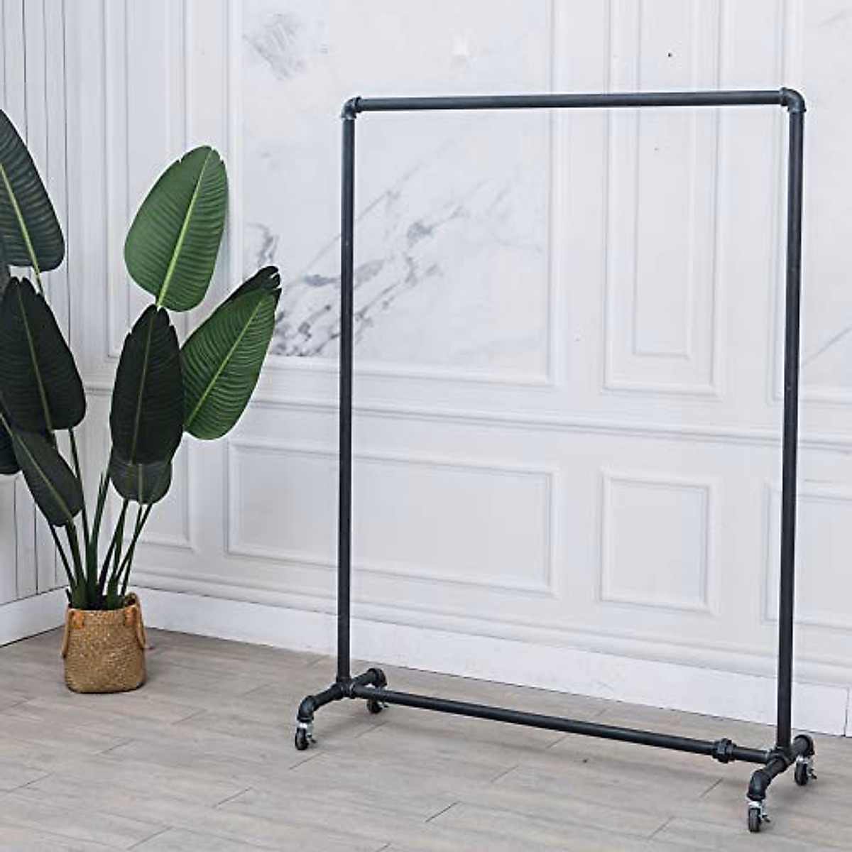 Tianman (47" Wx63 Tx16 D) Industrial Pipe Clothing Rack,Vintage Commercial Grade Pipe Clothes Racks,Rolling Rack for Hanging Clothes Retail Display,Heavy Duty Steampunk Iron Ballet Garment Racks