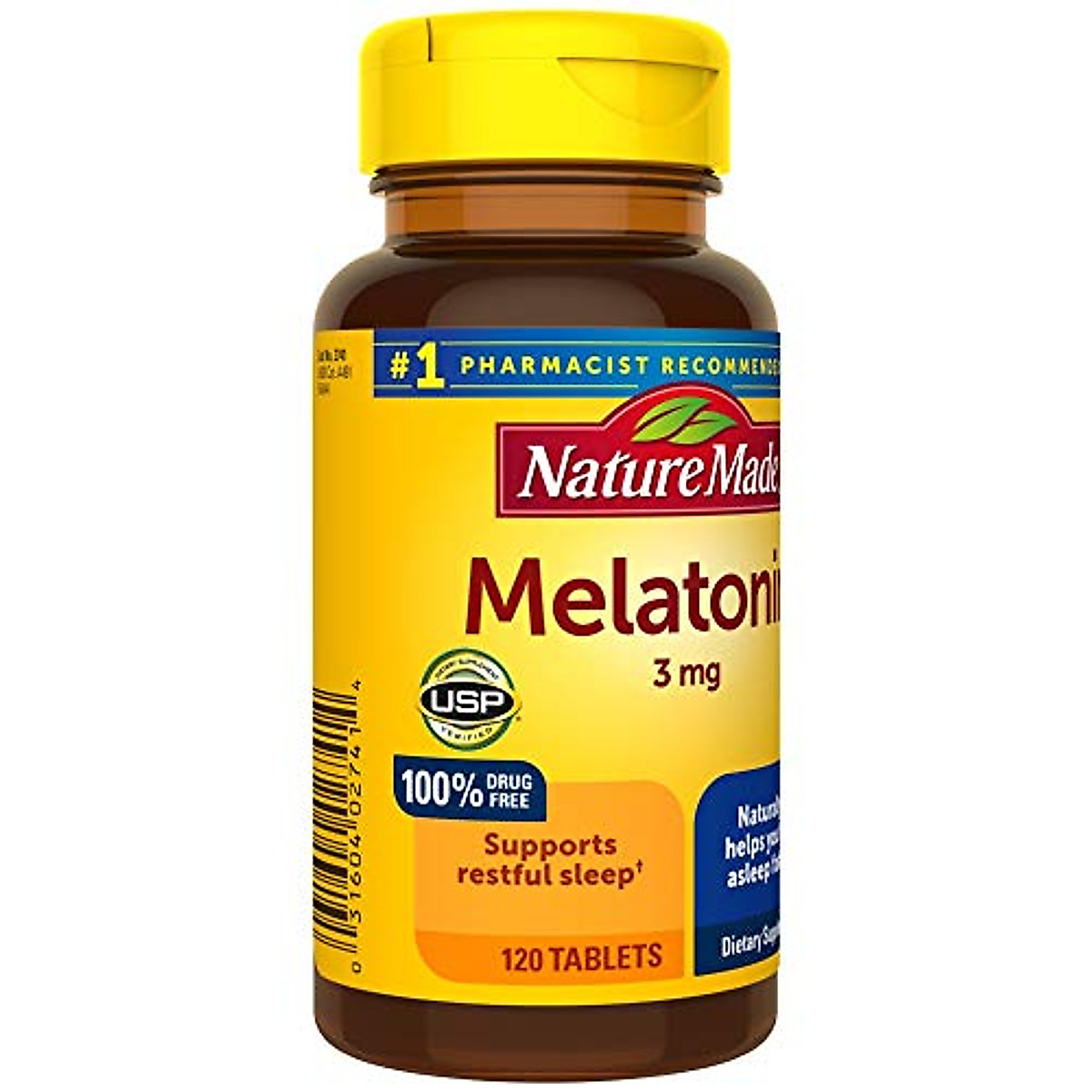 Nature Made Melatonin 3mg Tablets, 100% Drug Free Sleep Aid for Adults, 120 Tablets, 120 Day Supply