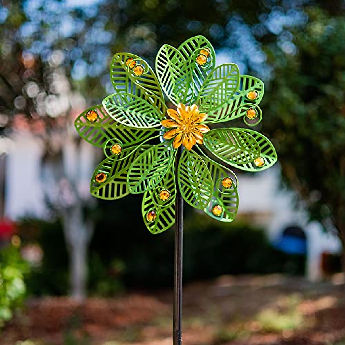 Stargarden Wind Spinner Outdoor,Metal Double Wind Sculpture Hollowed-Out Leaf Design for Yard and Garden 58 * 13.5 Inch