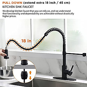 APROMOOM Black Kitchen Faucet with Pull Down Sprayer for RV Kitchen Sink Single Hole Deck Mount Single Handle Spring Faucets llaves para fregaderos de cocina