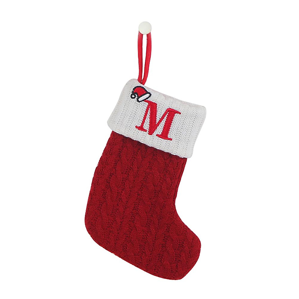 Zocvyi 7 inch Mini Cute Knit Monogram Embroidered Christmas Stocking Personalized Initial Christmas Stocking Family Holiday Xmas Party Decor Christmas Decorations-M-Red