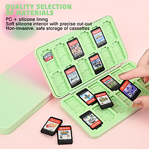 DLseego Game Card Case for Switch Lite/Switch/Switch OLED, Switch Game Cartridge Memory Card Portable Storage Box with 24 Game Card Slots and 48 Micro SD Card Slots-Pink Green