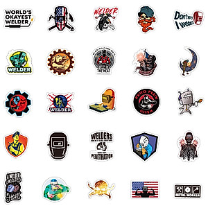 WAIO Welder Stickers 52PCS Funny Hard Hat Worker Welding Decals Pack for Water Bottle Helmet Tool Box Skateboard Decors