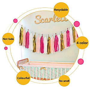 MerryNine Tissue Tassels Garlands, 40PCS DIY Tassels, 14 Inch Long Tassels, for Wedding, Baby Shower, Event & Party Supplies Decoration (Rose/ Pink/ White/ Gold Set)